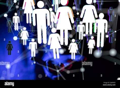 A 3d Rendering Of Human Icons With Hand Tapping On It From Behind