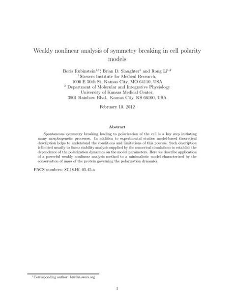 Weakly Nonlinear Analysis Of Symmetry Breaking In Cell Polarity Models