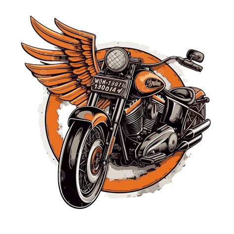 Harley Davidson Wing Vector Sticker Clipart Orange Motorcycle With Two