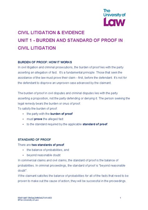 2223 Civ Unit01 Ce01 Burden And Standard Of Proof Civil Litigation