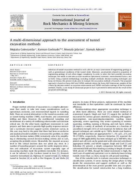 Pdf A Multi Dimensional Approach To The Assessment Of Tunnel Excavation Methods