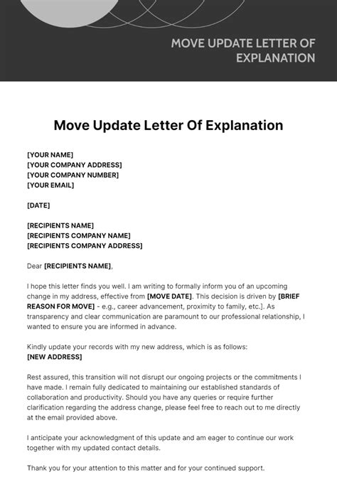 Free Move Update Letter Of Explanation Template To Edit Online