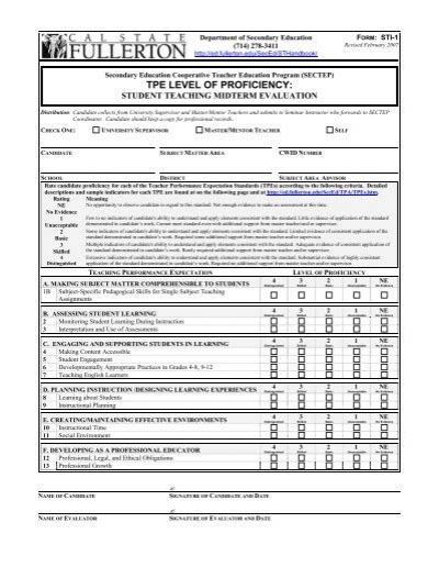 Edsc Student Teaching Midterm Evaluation Form Sti 1