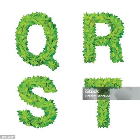 Abc 잔디 잎 편지 숫자 요소 현대 자연 게시 잎이 잎 낙 엽 벡터 집합 문자 Q R S T 잎 Leafed Foliated 자연 편지 라틴어 영국 알파벳 글꼴 컬렉션