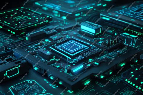 Premium Photo Futuristic Computer Chip Glows Blue In Abstract Circuit Board Pattern