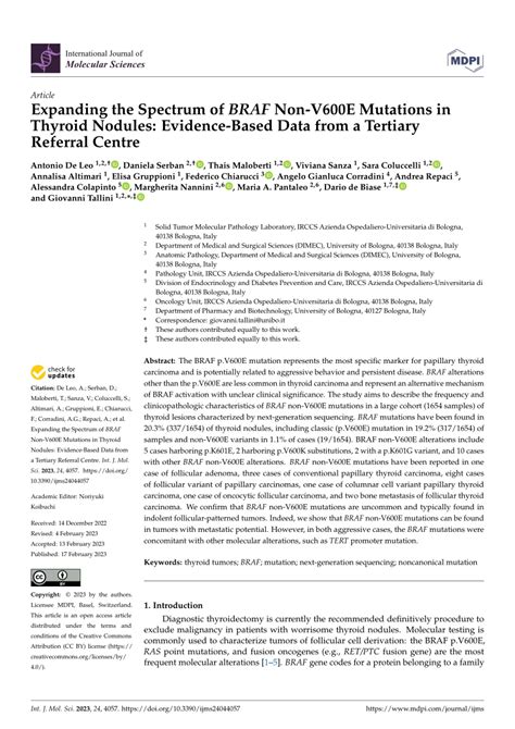 Pdf Expanding The Spectrum Of Braf Non V600e Mutations In Thyroid Nodules Evidence Based Data