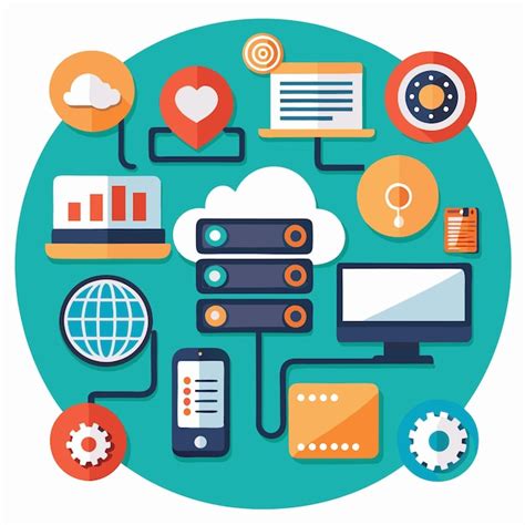Flat Design Cloud Computing Illustration With Icons Representing Various Aspects Of The