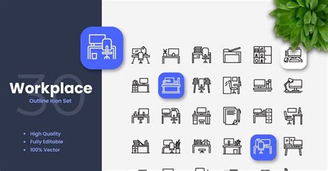 30 Workplace Outline Icon Set 329532 Templatemonster