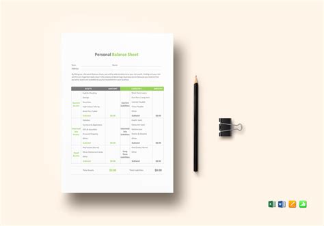 Personal Balance Sheet Template In Word Excel Apple Pages Numbers