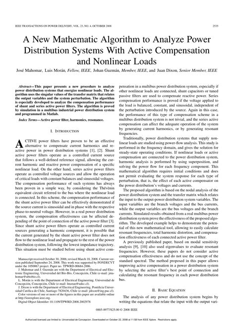 Pdf A New Mathematic Algorithm To Analyze Power Distribution Systems