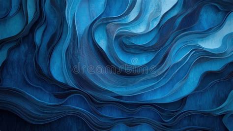 Dynamic Abstract Design Featuring Layered Water Waves In Deep Blue Hues With Smooth Gradients