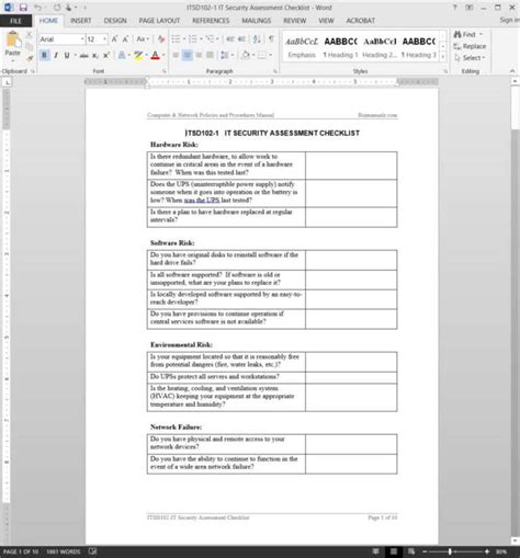 It Security Assessment Checklist Template Itsd102 1 With Regard To Security Audit Report