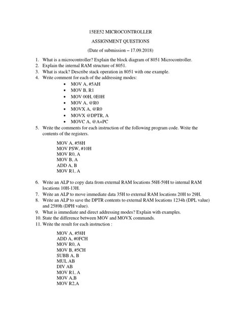 Assignment Questions Microcontroller Pdf