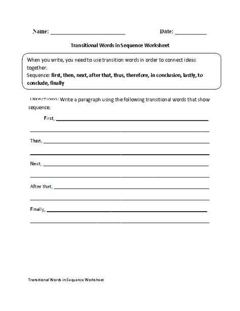 Transitional Words Worksheets