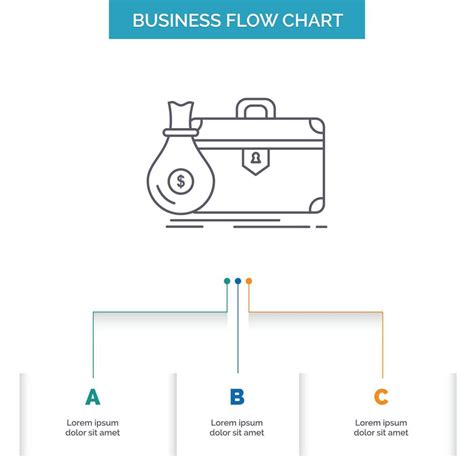 Briefcase Business Case Open Portfolio Business Flow Chart Design With 3 Steps Line Icon