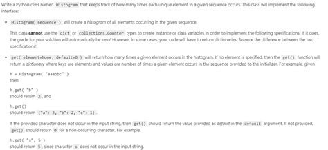 Solved Write A Python Class Named Histogram That Keeps Track