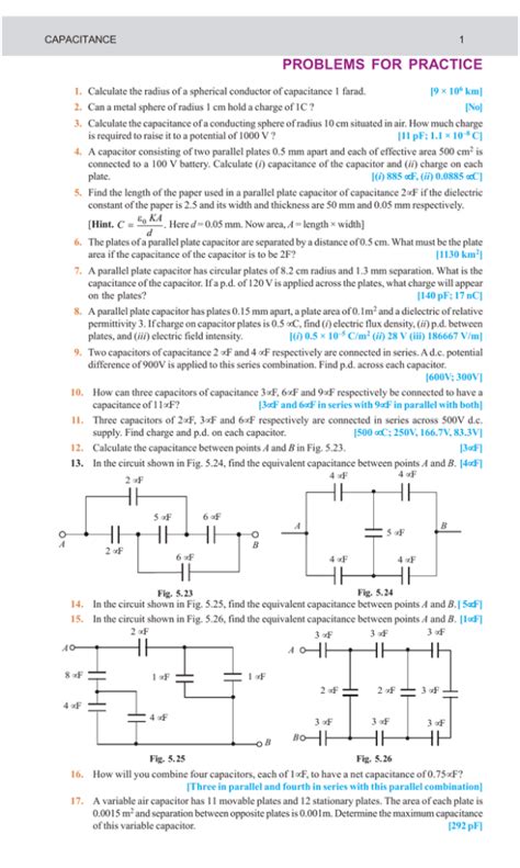 Unsolved Numerical Problems For Practice From Capacitance