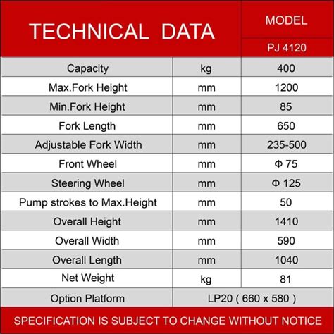 Fork Type Stacker Technical Infomation TS Hand Lift