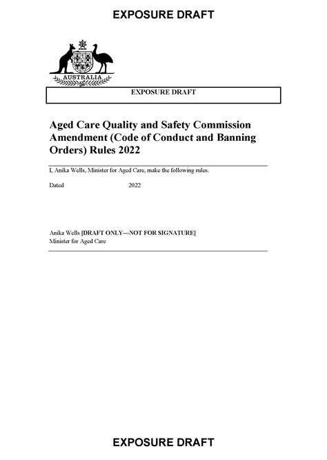 Exposure Draft Of The Aged Care Quality And Safety Commission Amendment Code Of Conduct And
