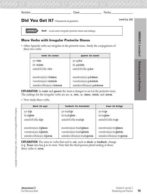 More Preterite Irregulars Pdf