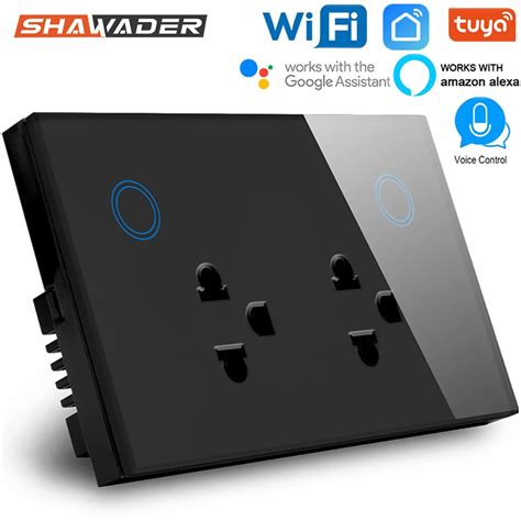Wifi Smart 3 Pin Double Socket 10A Touch Glass Panel Thaiföldön Lévő Outlet Voice Tuya Smartlife