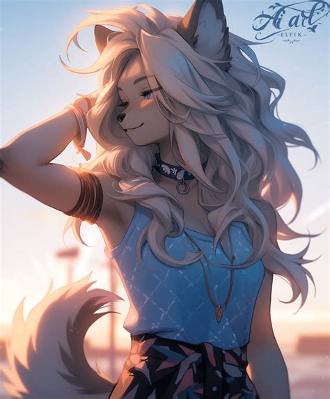 Amainjio A Girl Wolf Character Standing Furry By Aiartelfik On Deviantart