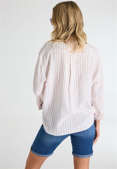 Womens Cream Linen Blend Pinstripe Shirt Peacocks