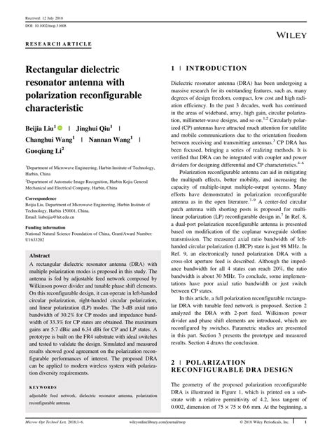 Pdf Rectangular Dielectric Resonator Antenna With Polarization Reconfigurable Characteristic
