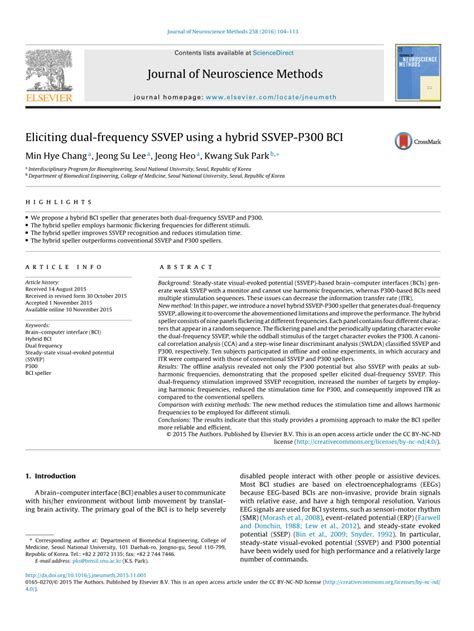 Pdf Eliciting Dual Frequency Ssvep Using A Hybrid Ssvep P300 Bci