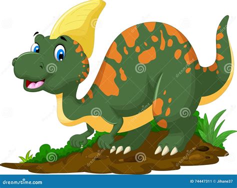 Cute Dinosaur Parasaurolophus Cartoon Posing Stock Illustration