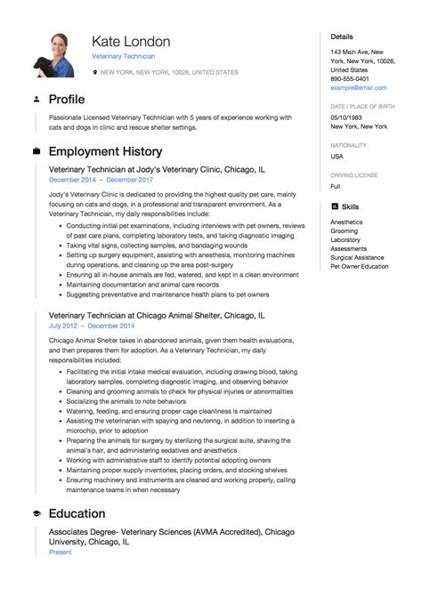 Guide Veterinary Technician Resume 12 Samples Pdf 2019