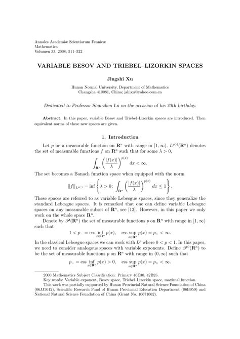 Pdf Variable Besov And Triebellizorkin Spaces
