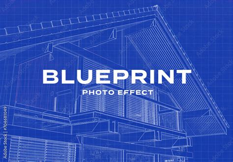 Blueprint Architecture Design 3d Photo Effect Paper Texture Template Mockup Overlay Style Stock