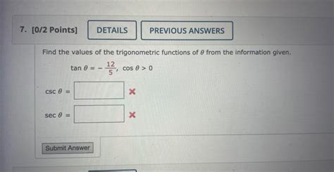 Solved Find the values of the trigonometric functions of θ Chegg