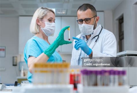 Covit19 Concept Laboratory Technicians Making Blood Tests In Hospital