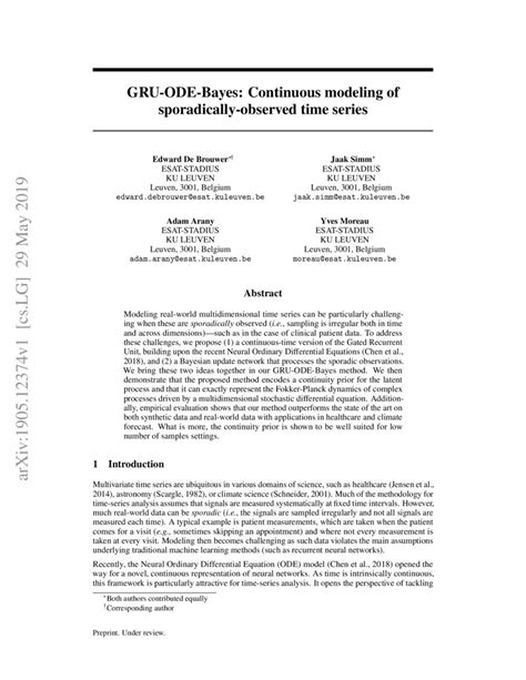 GRU ODE Bayes Continuous Modeling Of Sporadically Observed Time Series