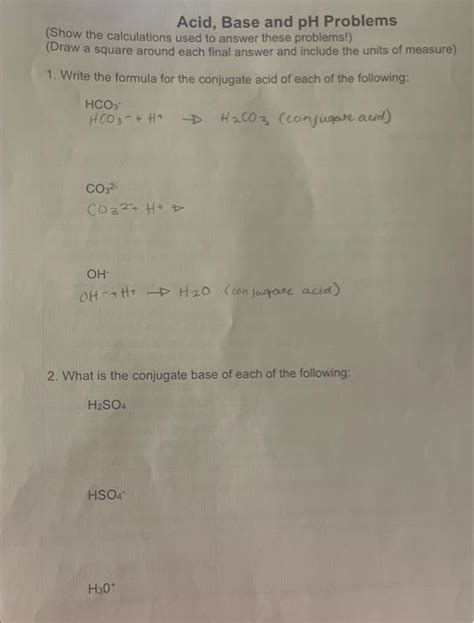 Solved Acid Base And Ph Problems Show The Calculations