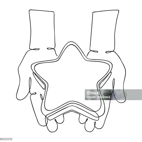 별은 인간의 손의 손바닥에 놓여 있다 하나의 연속 선 도면 스케치 선형 도면 감정의 표현 감사 선한 면에 대한 보상 핵심 인간의 가치 자선 및 기부 개념 감사에 대한 스톡