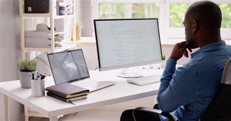 Computer Programmer Writing Program Code On Computer Stock Image Image Of Engineer Software