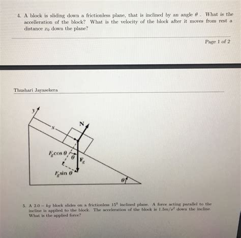 Solved A Block Is Sliding Down A Frictionless Plane That Is