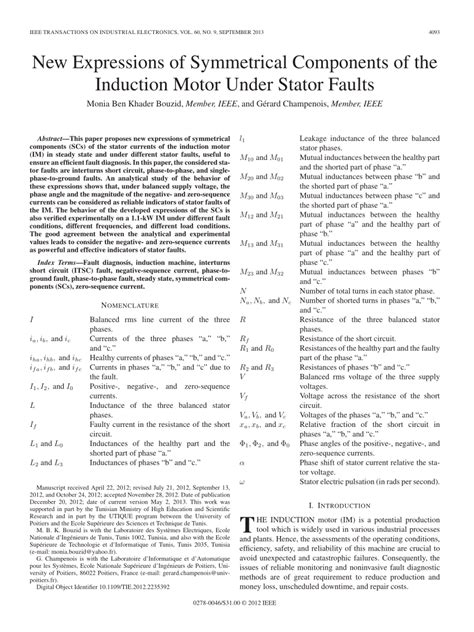 Pdf New Expressions Of Symmetrical Components Of The Induction Motor