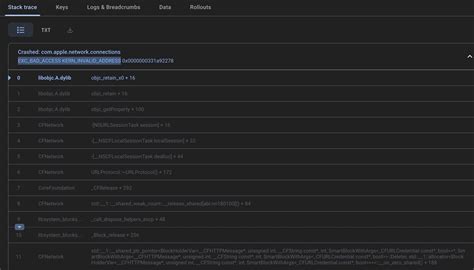 Ios Crashed Apple Network Connections EXC BAD ACCESS KERN INVALID ADDRESS From