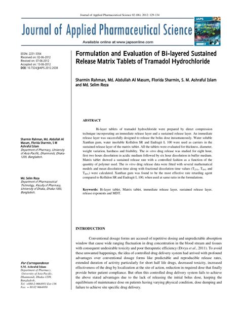 Pdf Formulation And Evaluation Of Bi Layered Sustained Release Matrix