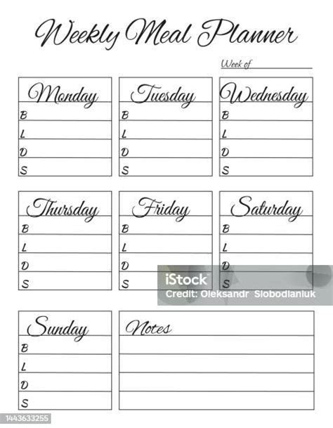 주간 메뉴 플래너 식사 계획 및 식료품 목록 아침 점심 저녁 식사 및 간식 메뉴판에 대한 스톡 벡터 아트 및 기타 이미지