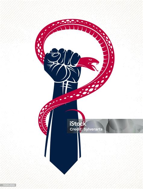 손은 뱀을 짜내고 악에 맞서 싸우고 어두운 면 내부 갈등 원형 그림자를 제어하고 인생은 싸움 개념 빈티지 벡터 로고 또는 문신입니다 개념 기호에 대한 스톡 벡터 아트 및