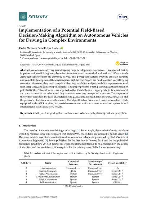 pdf implementation of a potential field based decision making algorithm on autonomous vehicles