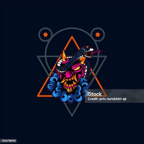 스네이크 신성한 지오메트리 모양 배경 벡터 그래픽 디자인 일러스트와 두개골 마스크 Sacred Geometry에 대한 스톡 벡터