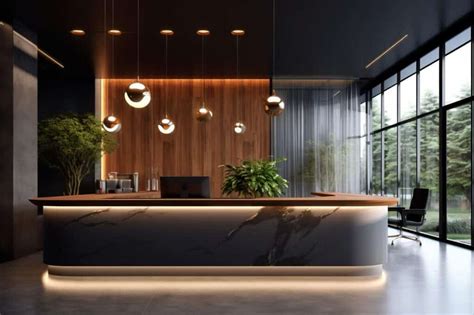 Sleek And Minimal Modern Office Reception Table Design Ideas
