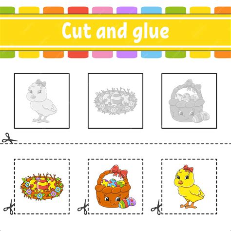 Игра «вырезать и склеить для детей развивающий рабочий лист цветная страница с персонажем