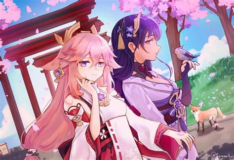 Miko And Ei Genshin Impact Hoyolab
